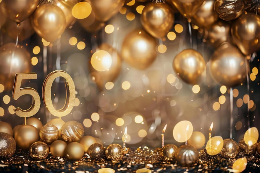 Download Gold Balloons with Number 50 on Black Background Backgrounds ...