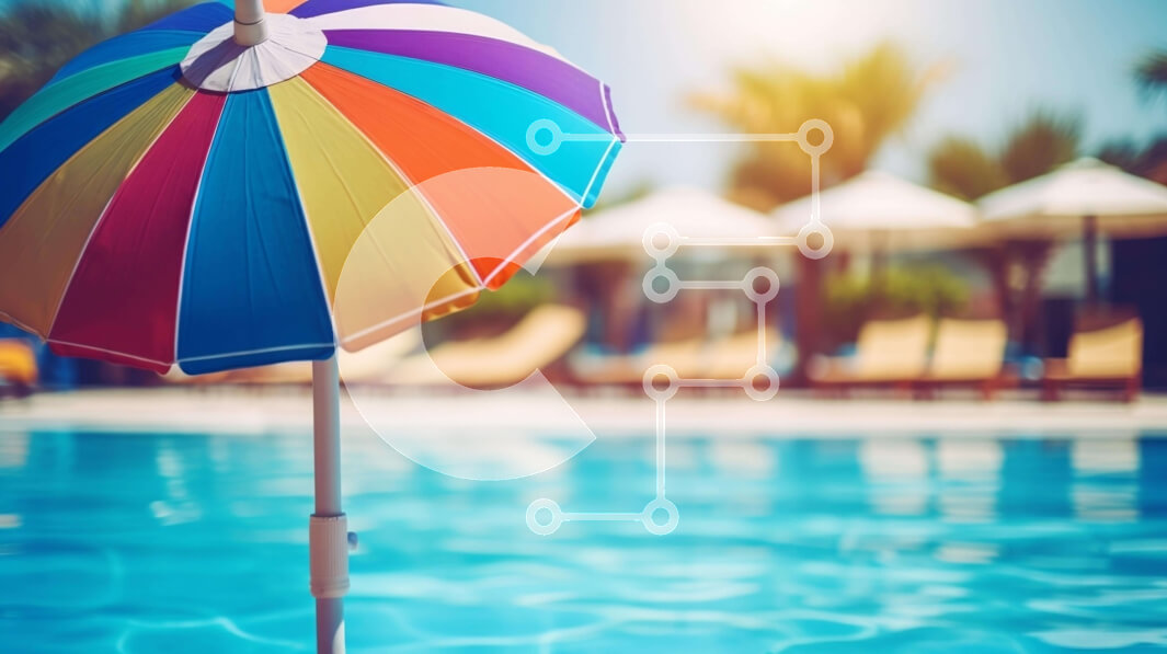 Colorful Pool Umbrella by the Poolside stock photo | Creative Fabrica
