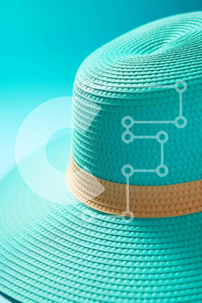 Turquoise Straw Hat with Orange Band for Summer Activities stock photo ...
