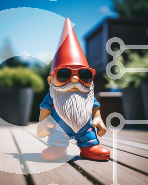 Whimsical Toy Gnome in Garden Setting stock photo | Creative Fabrica