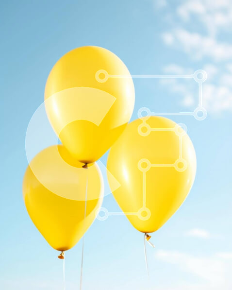 Download Three Yellow Balloons Floating in the Blue Sky Stockphotos ...