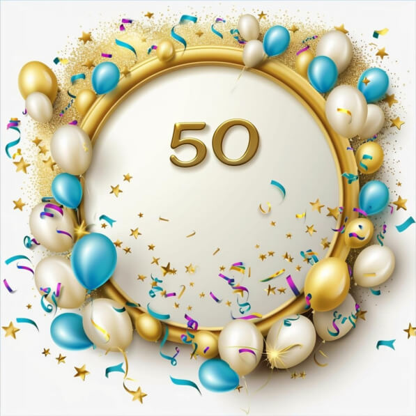 Download Golden Frame with Balloons and Confetti for 50th Birthday ...
