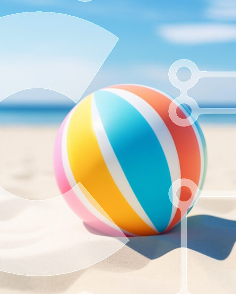 Colorful Beach Ball on Sandy Beach stock photo | Creative Fabrica