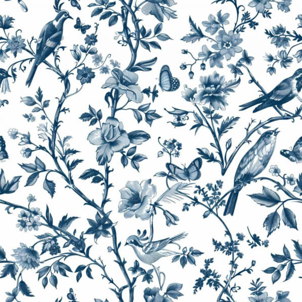 Download Blue and White Floral Pattern with Birds Patterns Online ...