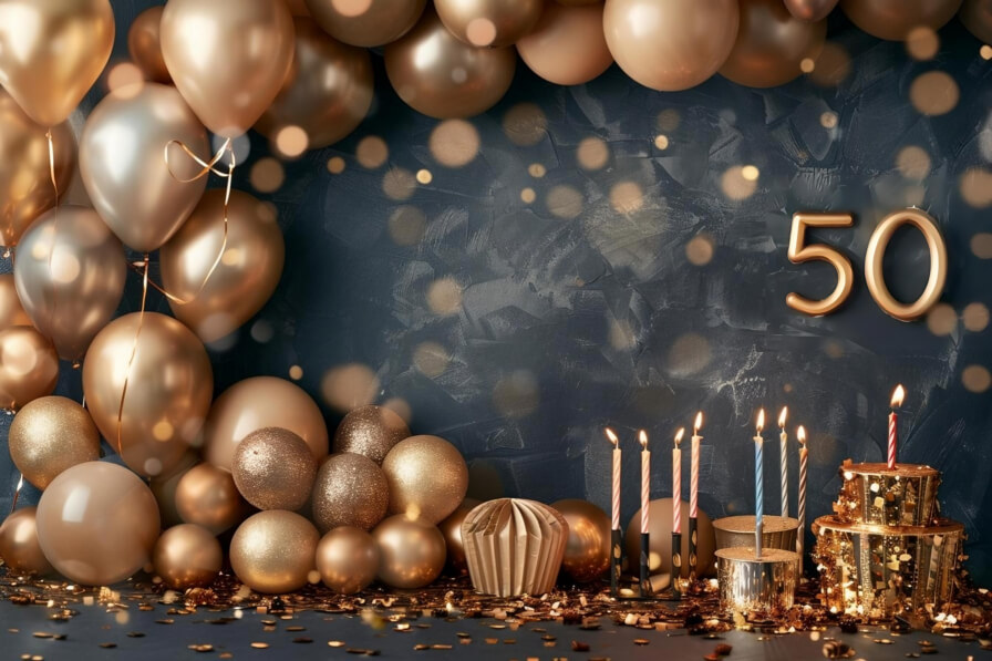 Download 50th Birthday Party with Gold Balloons and Candles Backgrounds ...