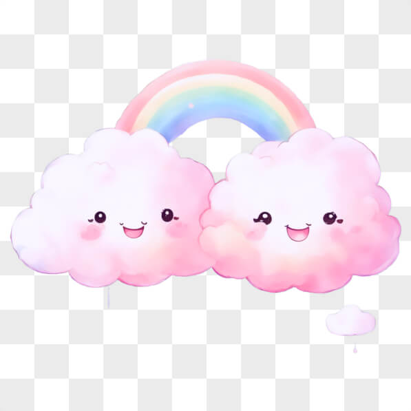 Download Kawaii Pink Clouds with Rainbow Kawaii Online - Creative Fabrica