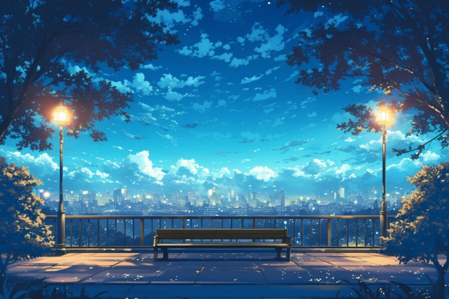 Download Bench in Urban Setting Overlooking City Skyline at Night ...