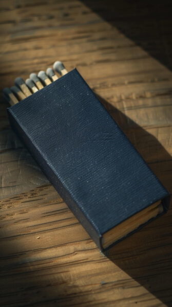 Download Black Matchbook and Matches on Wooden Table Mockups Online ...