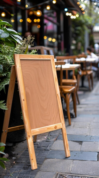 Download Wooden Menu Board at Outdoor Restaurant Mockups Online ...
