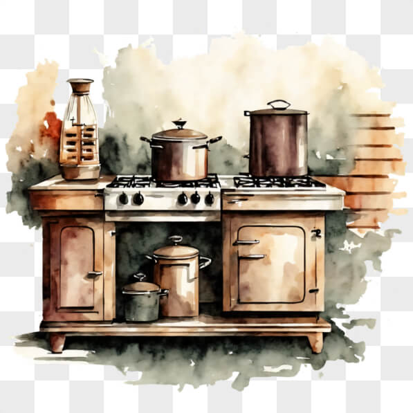 Download Vintage Kitchen Watercolor Painting PNGs Online - Creative Fabrica
