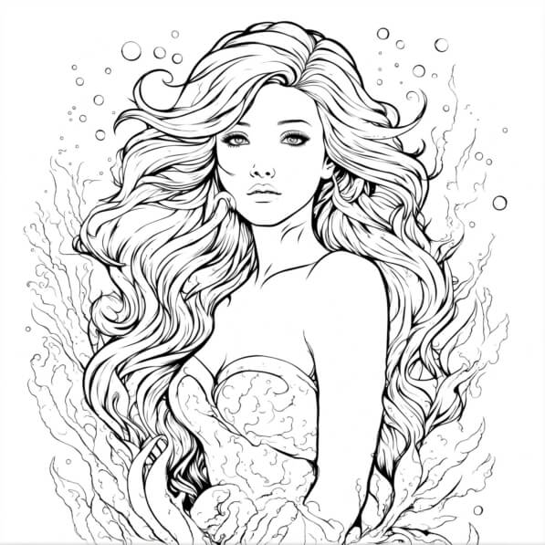 Download Mermaid Coloring Page with Underwater Scene Coloring pages ...