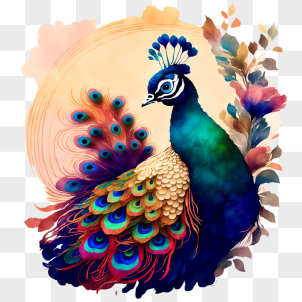 Scarica Pavone Colorato Tra Fiori e Foglie PNGs Online - Creative Fabrica