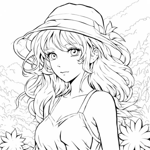 Descarga Chica de Anime con Pelo Largo y Sombrero en Campo de Flores ...
