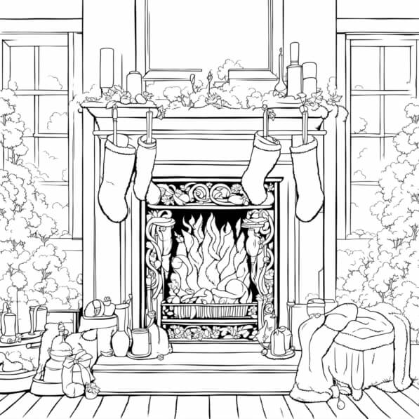Download Holiday Fireplace Coloring Page Coloring pages Online ...