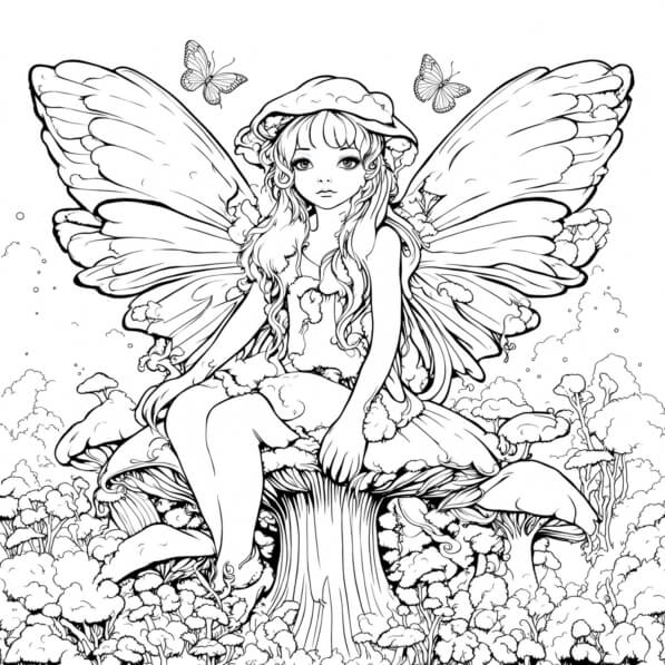 Download Fairy on Mushrooms and Flowers Coloring Page Coloring pages ...