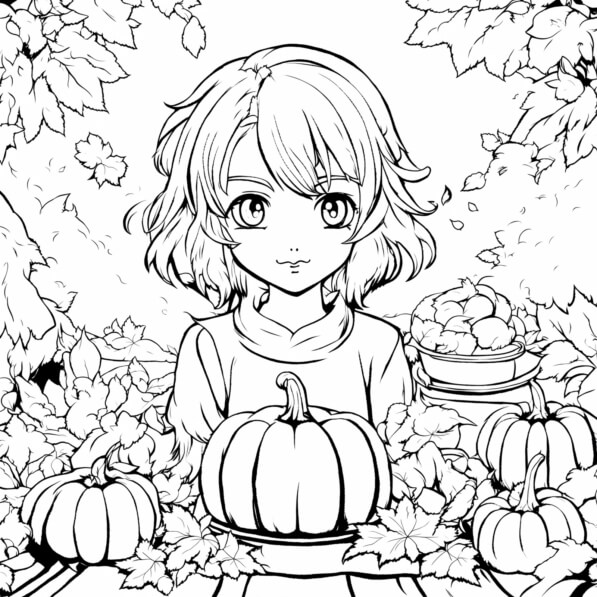 Download Anime Girl Coloring Halloween Pages with Pumpkins Coloring ...