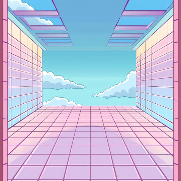 Download Pink Tiled Room with Blue Sky and Clouds Backgrounds Online ...