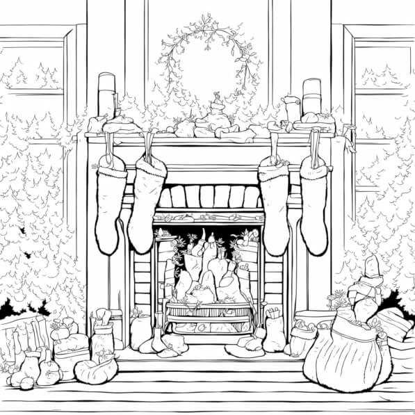 Download Christmas Fireplace Coloring Page Coloring pages Online ...