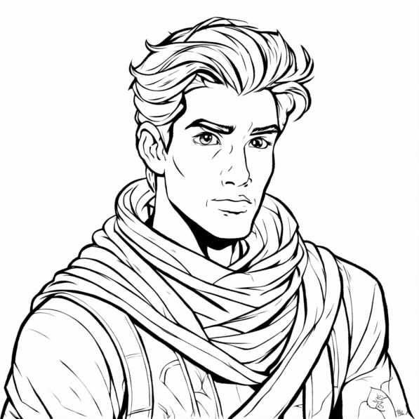 Download Zwarte en Witte Tekening van een Volwassen Man met Lang Haar en een Sjaal Kleurplaten ...