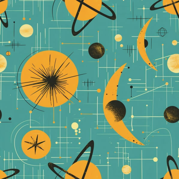Download Retro Planets and Stars Pattern on Teal Background Patterns ...