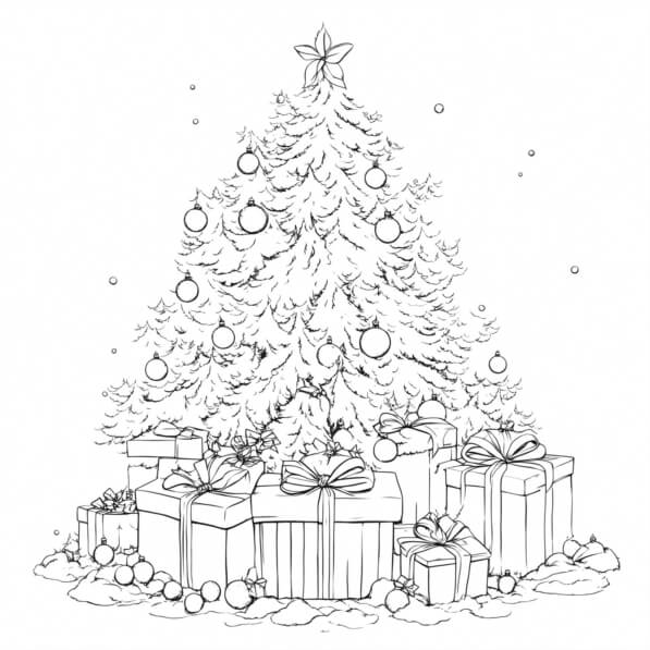 Download Christmas Tree Coloring Page with Presents and Decorations ...