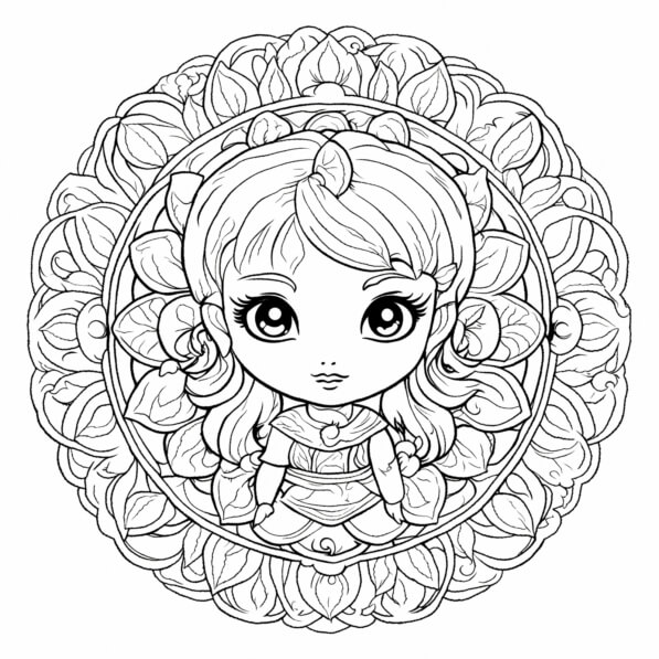 Download Girl in Center of Intricate Mandala Coloring Page Coloring ...