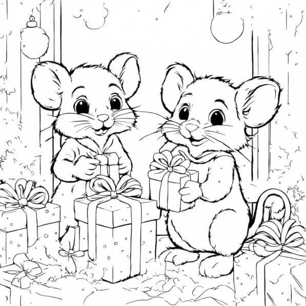 Download Two Mice with Presents for Christmas Coloring Pages Coloring ...