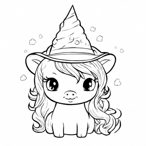 Download Coloring Page with a Cute Unicorn Wearing a Hat Coloring pages ...