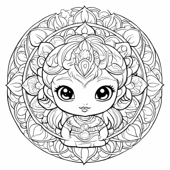 Download Coloring Page with Girl, Mandalas, and Flowers Coloring pages ...
