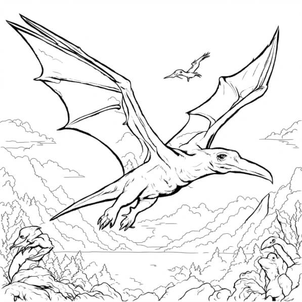 Download Flying Dinosaur Coloring Page with Birds Coloring pages Online ...