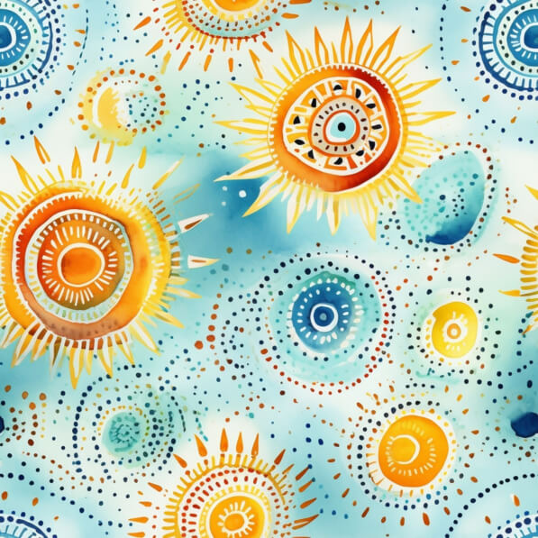 Download Colorful Suns and Dots Seamless Pattern on Blue Background ...