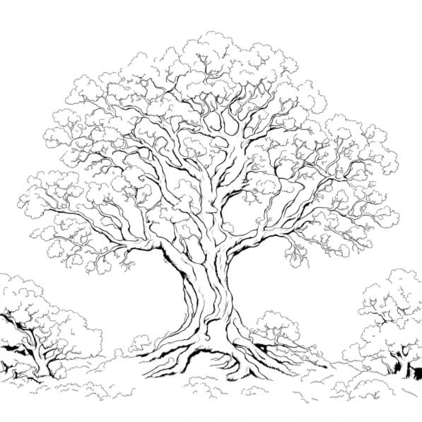 Download Black and White Tree Drawing in Forest Coloring pages Online ...