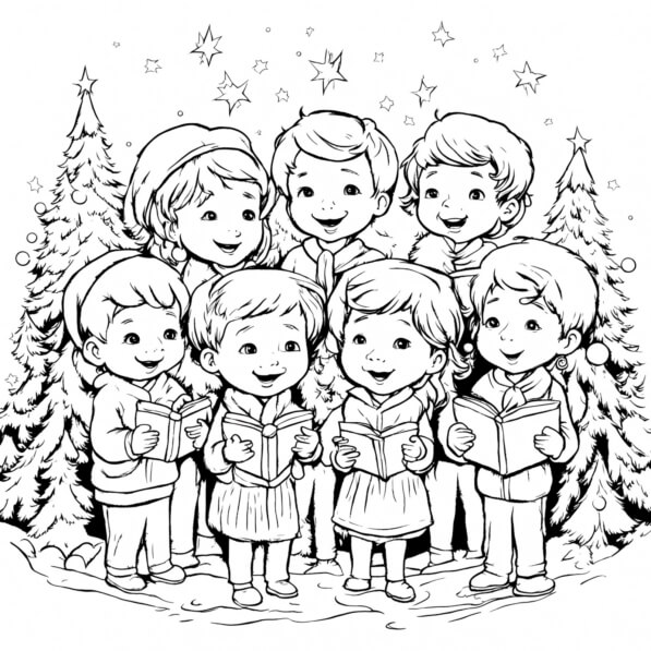 Download Children Singing Christmas Carols in the Snow Coloring pages ...