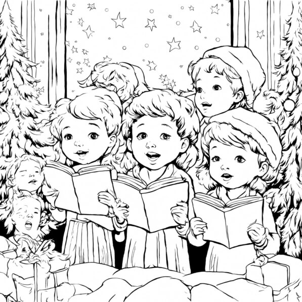 Download Children Singing Christmas Carols by the Tree Coloring pages ...