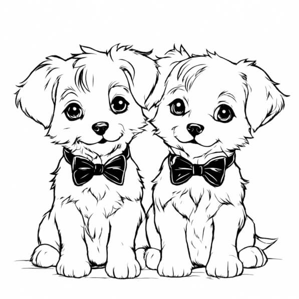 Download Educational Coloring Page: Two Small Dogs in Bow Ties Coloring ...