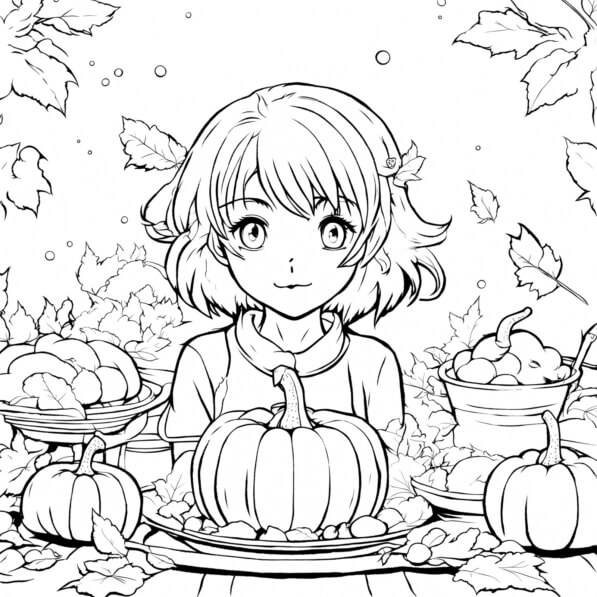 Download Anime Girl with Pumpkins Coloring Page Coloring pages Online ...