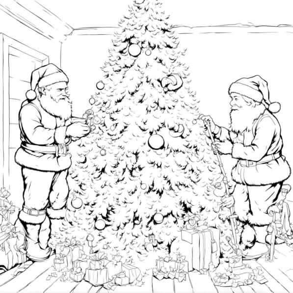 Download Santa Claus Decorating a Christmas Tree Coloring pages Online ...