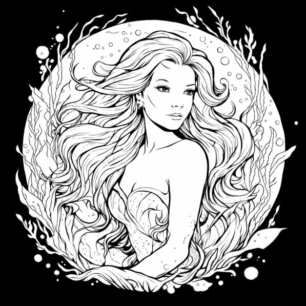 Descarga Página para colorear de sirena en blanco y negro Páginas para colorear En Línea ...