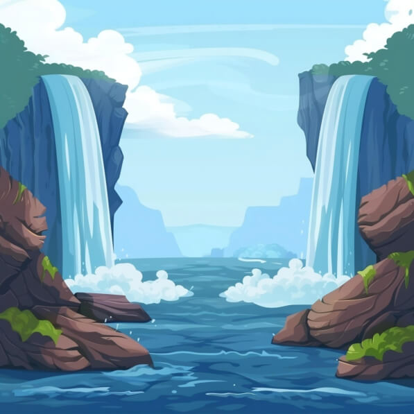 Download Cartoon Illustration of Two Waterfalls in a Lake or River ...
