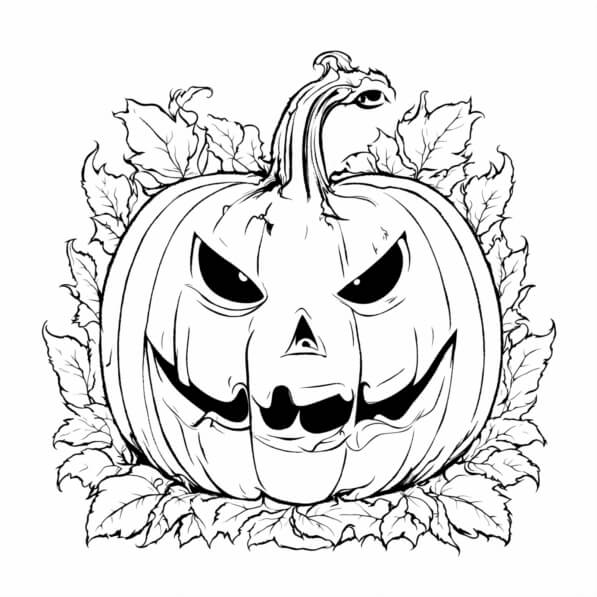 Download Halloween Pumpkin Coloring Page with Leaves and Vines Coloring ...