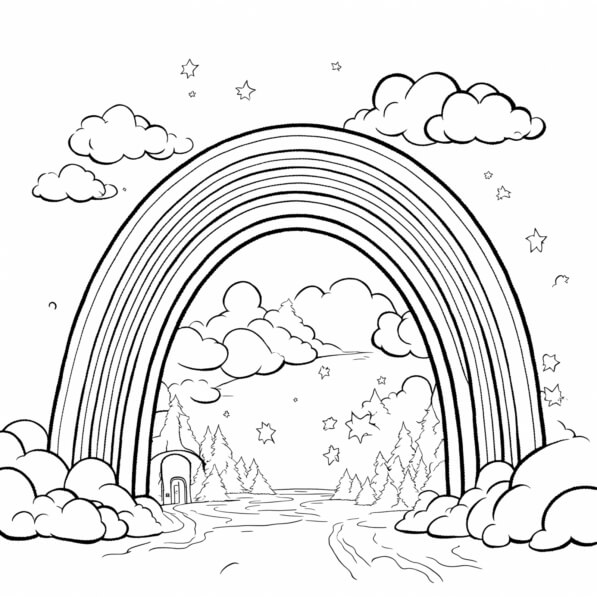 Download Rainbow in the Sky Coloring pages Online - Creative Fabrica