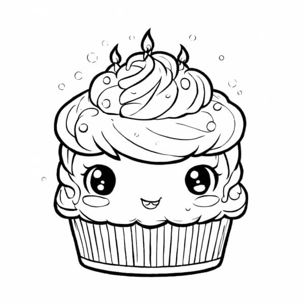 Download Cute Cupcake Coloring Page with Candles Coloring pages Online ...