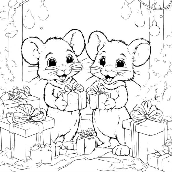 Download Coloring Page: Two Mice with Presents and Christmas ...