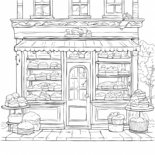 Download Bakery Storefront with Bread and Pastries Coloring pages ...