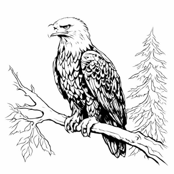 Download Zwart-wit Arend Tekening op Boomtak Kleurplaten online op ...