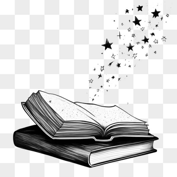 Download Black and White Drawing of Open Book with Stars Sketches ...