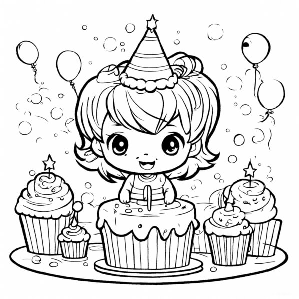 Download Girl's Birthday Celebration Coloring pages Online - Creative ...