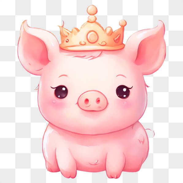 Descarga Cerdito Rosa Kawaii con Corona Kawaii En Línea - Creative Fabrica