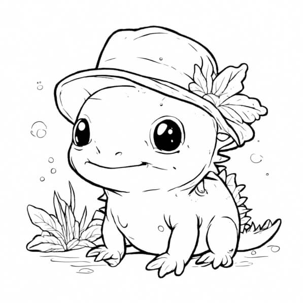 Download Baby Lizard with Hat in Grass Coloring Page Coloring pages ...