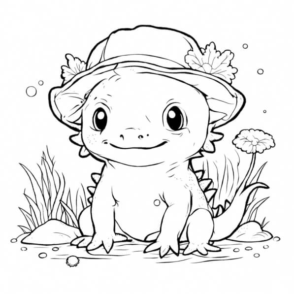 Download Coloring Page with Baby Lizard in Grass and Hat Coloring pages ...